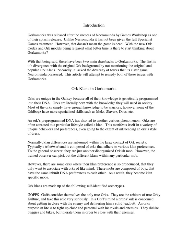 Reinvigorating Gorkamorka: Introducing Ork Klans and Special Rules ...