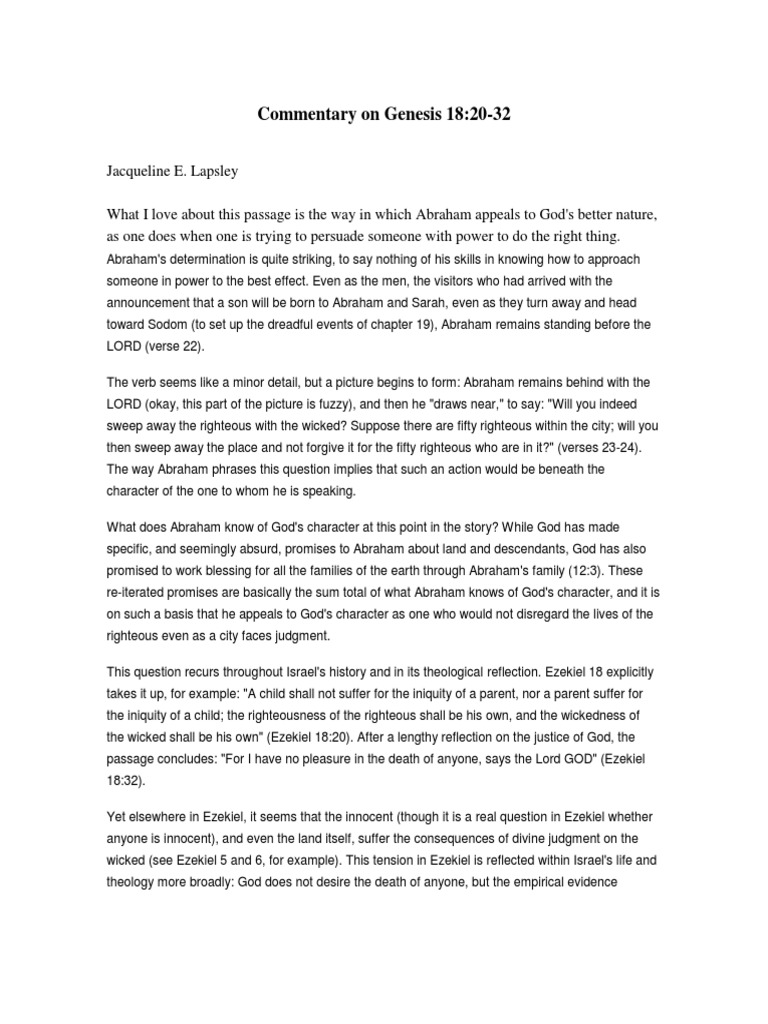 Commentary On Genesis 18,20-32.lapsley | PDF | Abraham | Book Of Genesis