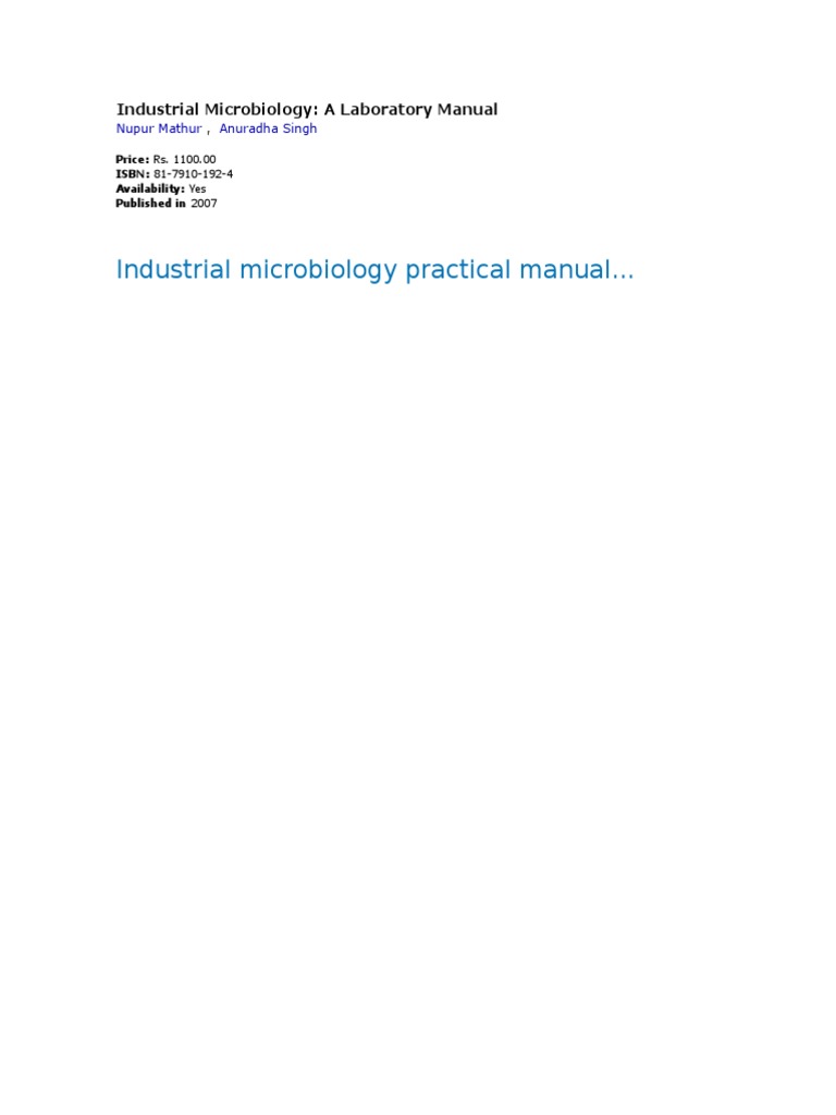 Industrial Microbiology Lab Manual | PDF