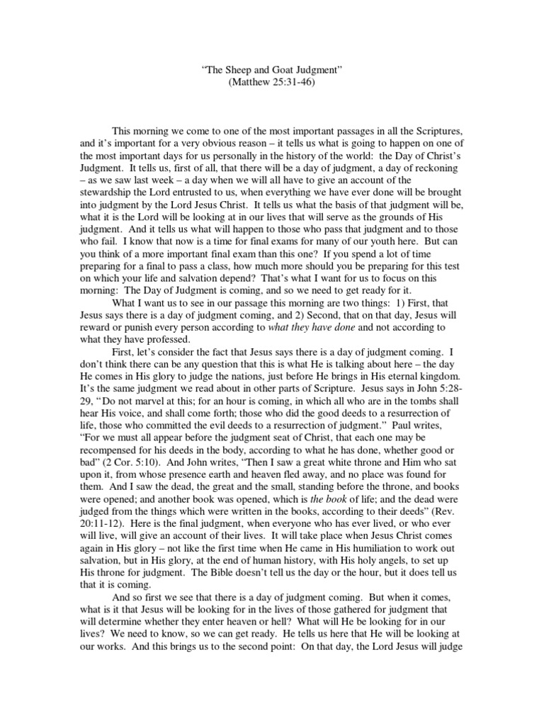 The Sheep and Goat Judgment | Last Judgment | Grace In Christianity ...