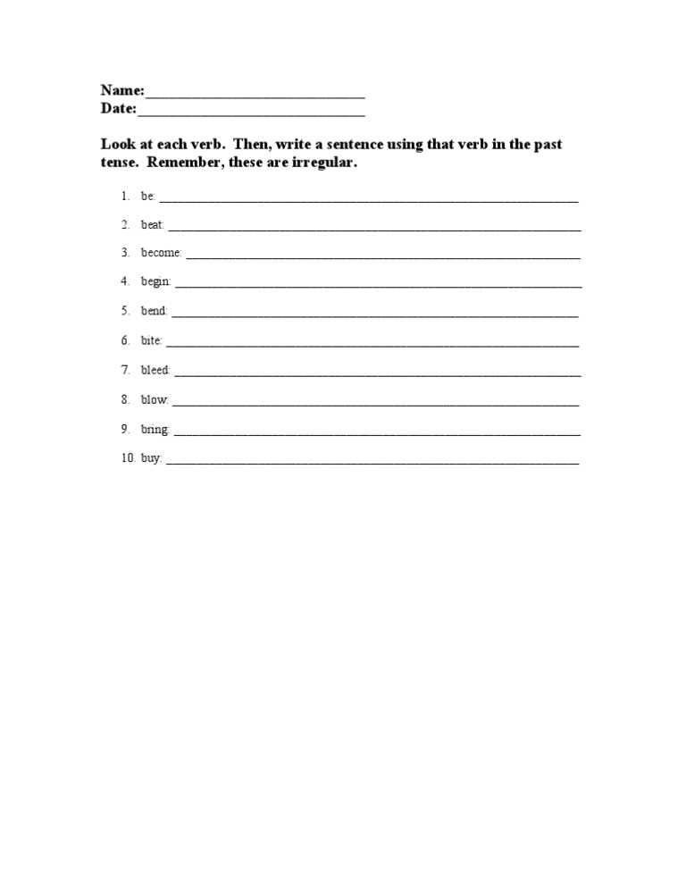 Past Tense Verb Practice Worksheet | PDF