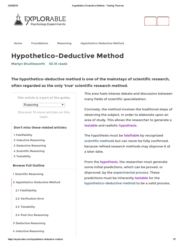 Hypothetico-Deductive Method - Testing Theories PDF | PDF | Scientific ...