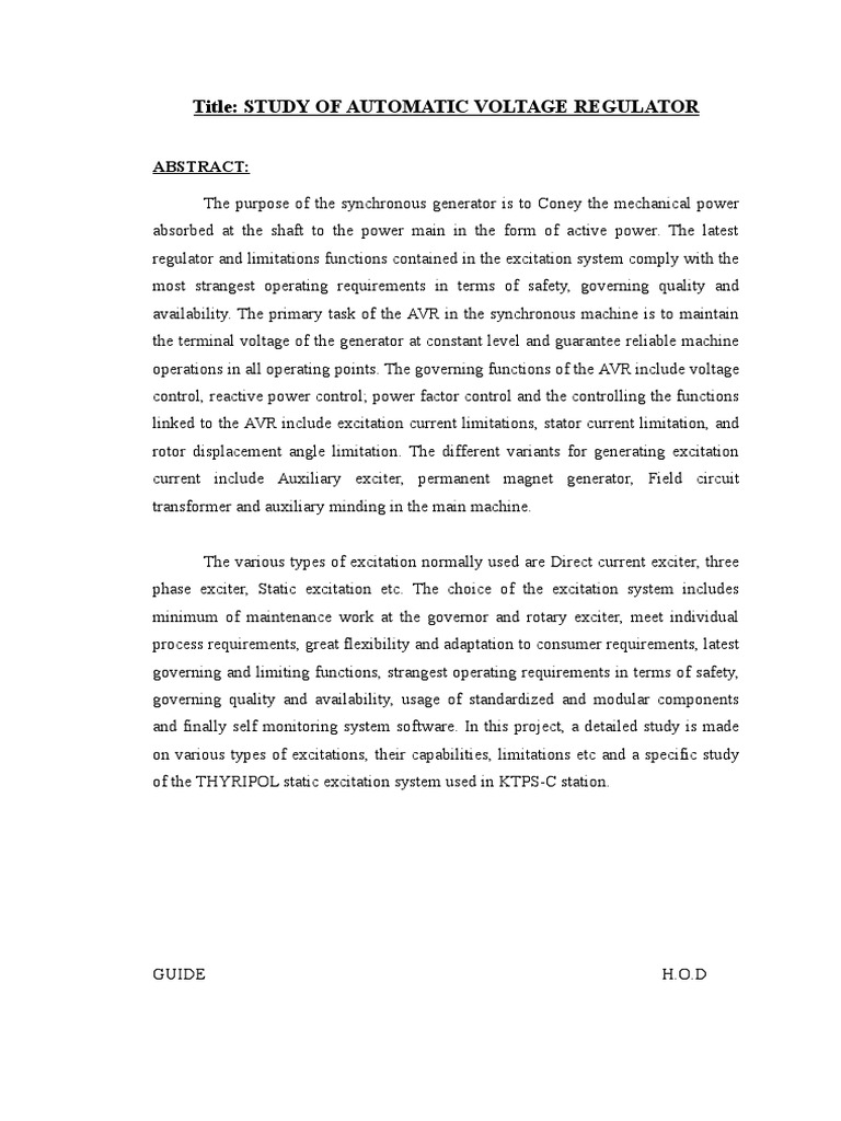 Study of Automatic Voltage Regulators | PDF