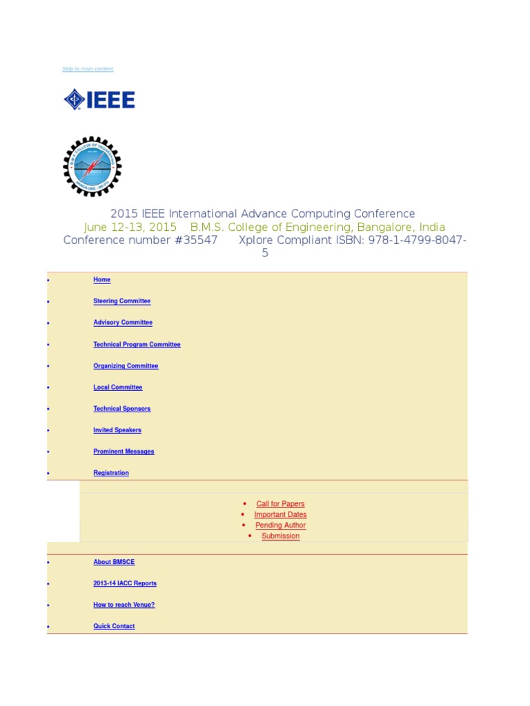 2015 IEEE International Advance Computing Conference Conference Number ...