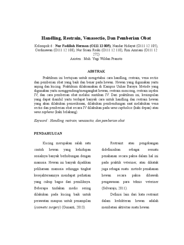 Handling and Restrain Pada Anjing Dan Kucing | PDF