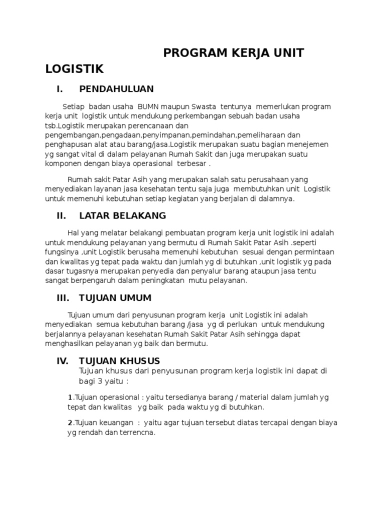 Program Kerja Unit Logistik | PDF