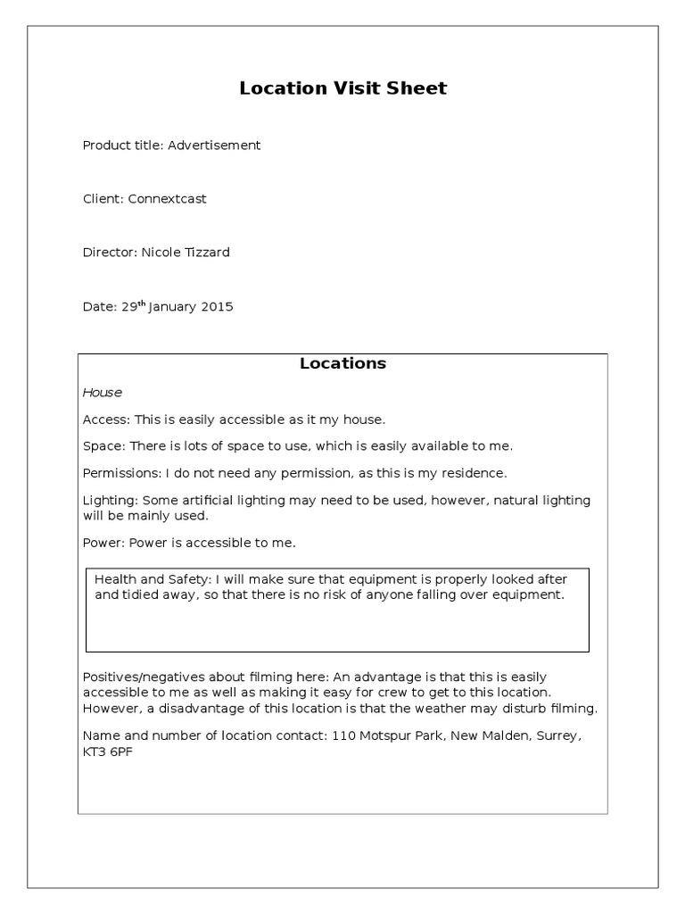 Location Visit Sheet | PDF