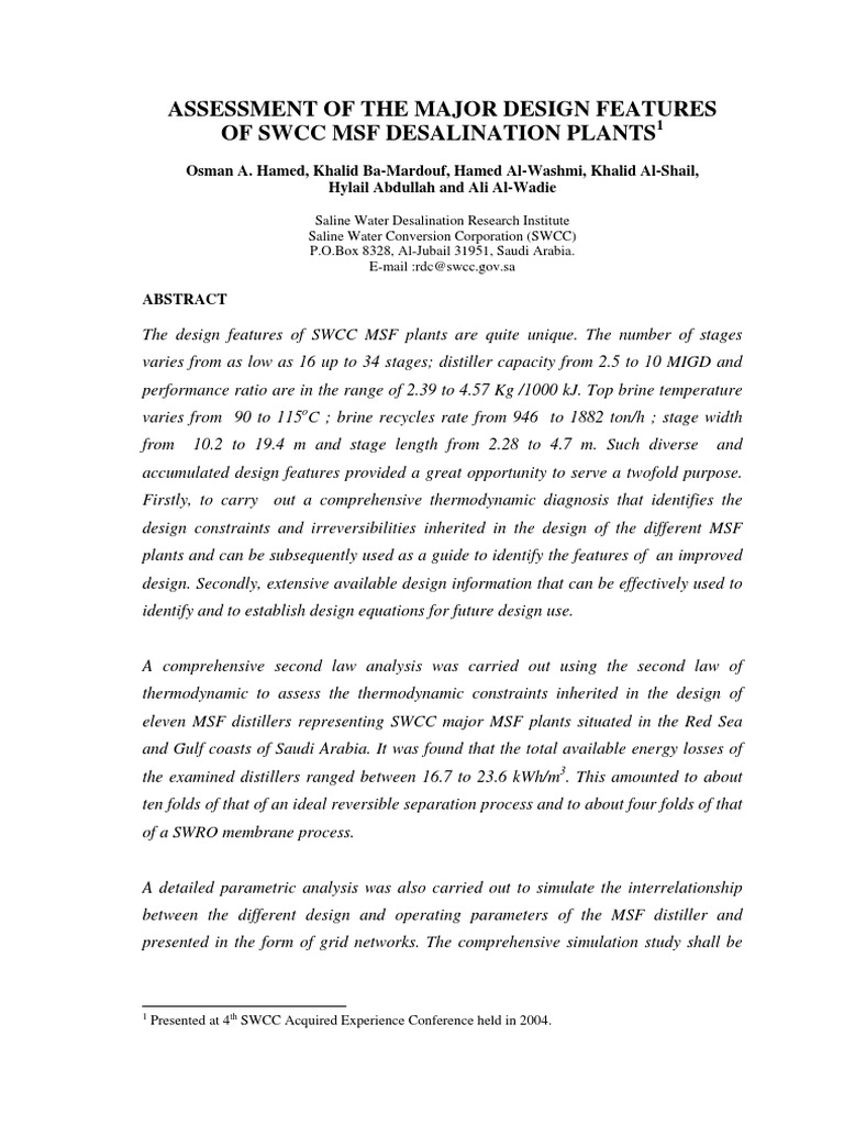 Assessment of The Major Design Features of SWCC MSF Desalin | PDF ...