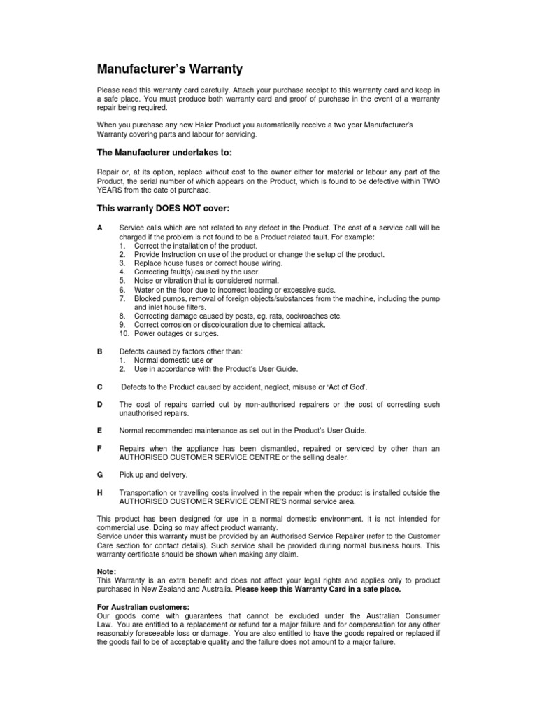 Haier Warranty Card | PDF | Post Office Box | Business (General)