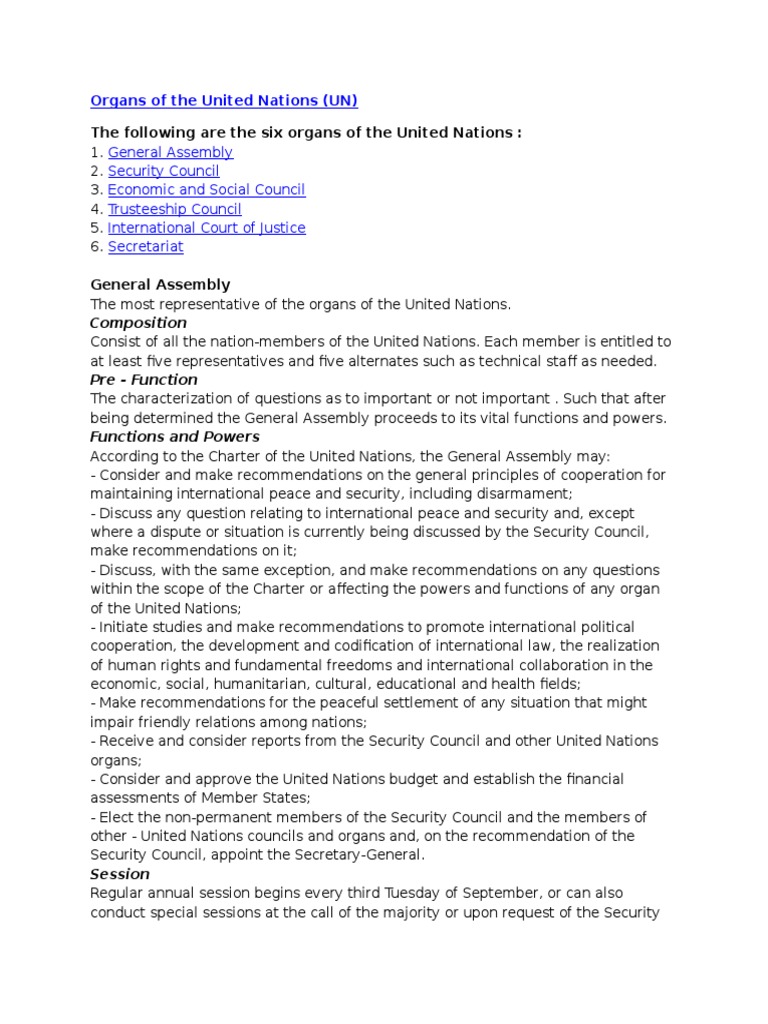 UN Organs Overview | PDF | United Nations | International Relations