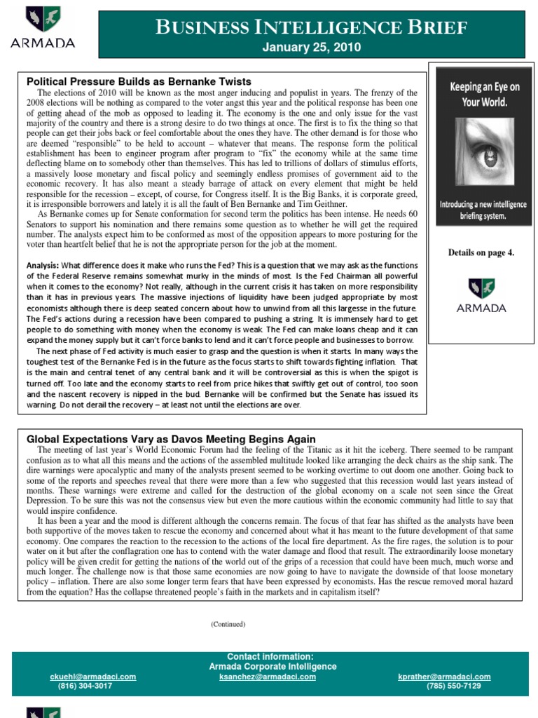 Business Intelligence Brief | PDF | Federal Reserve | Recession