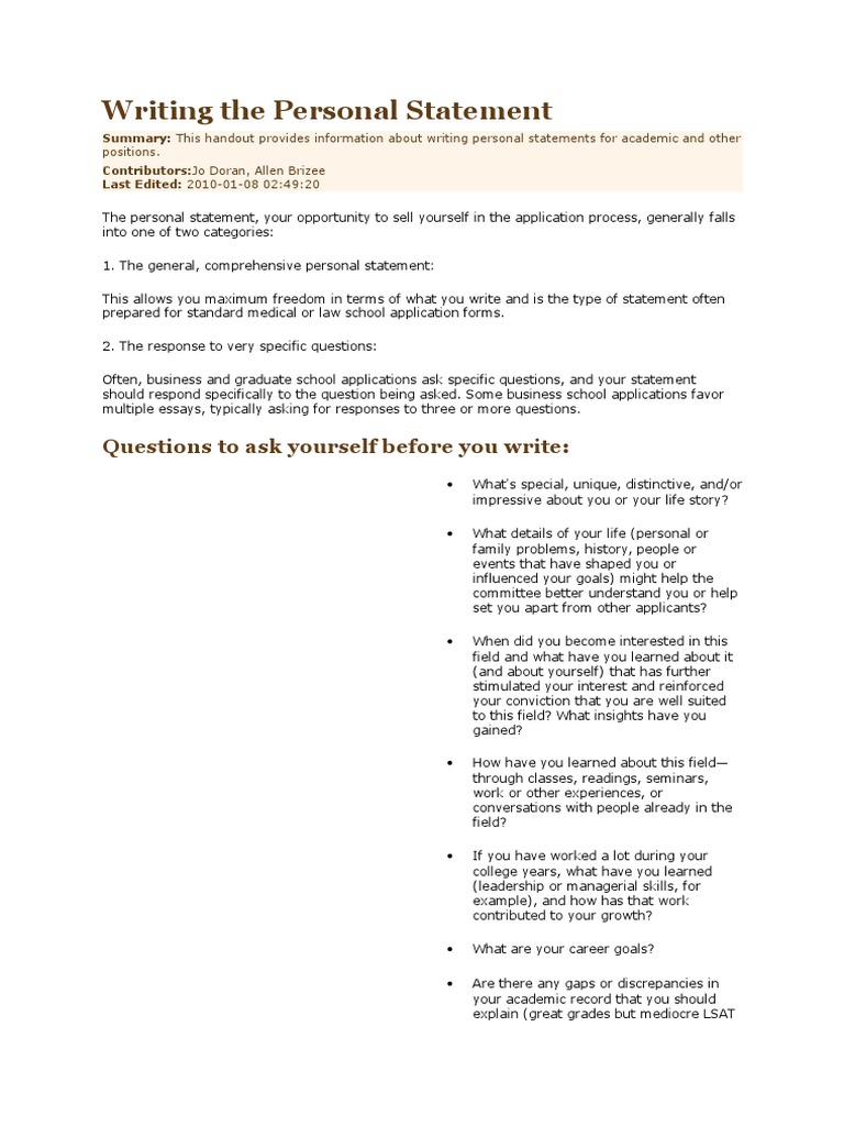 Writing The Personal Statement: Questions To Ask Yourself Before You ...