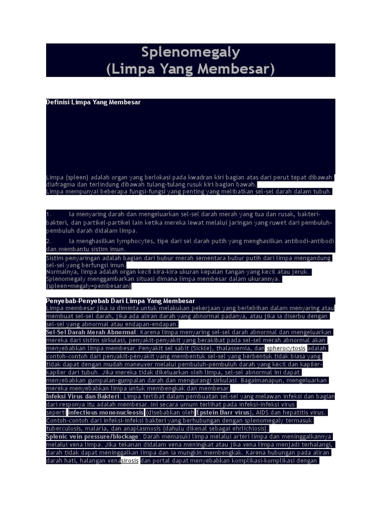 Splenomegali Etiologi | PDF