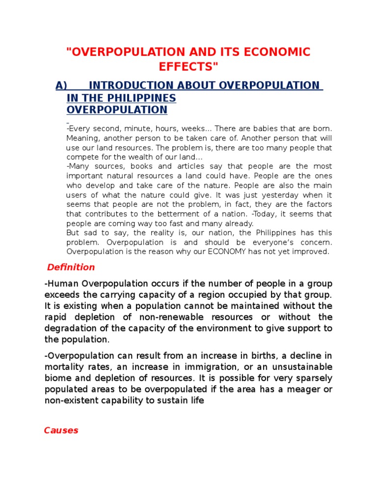 Economic Impact of Overpopulation in the Philippines | PDF | Human ...