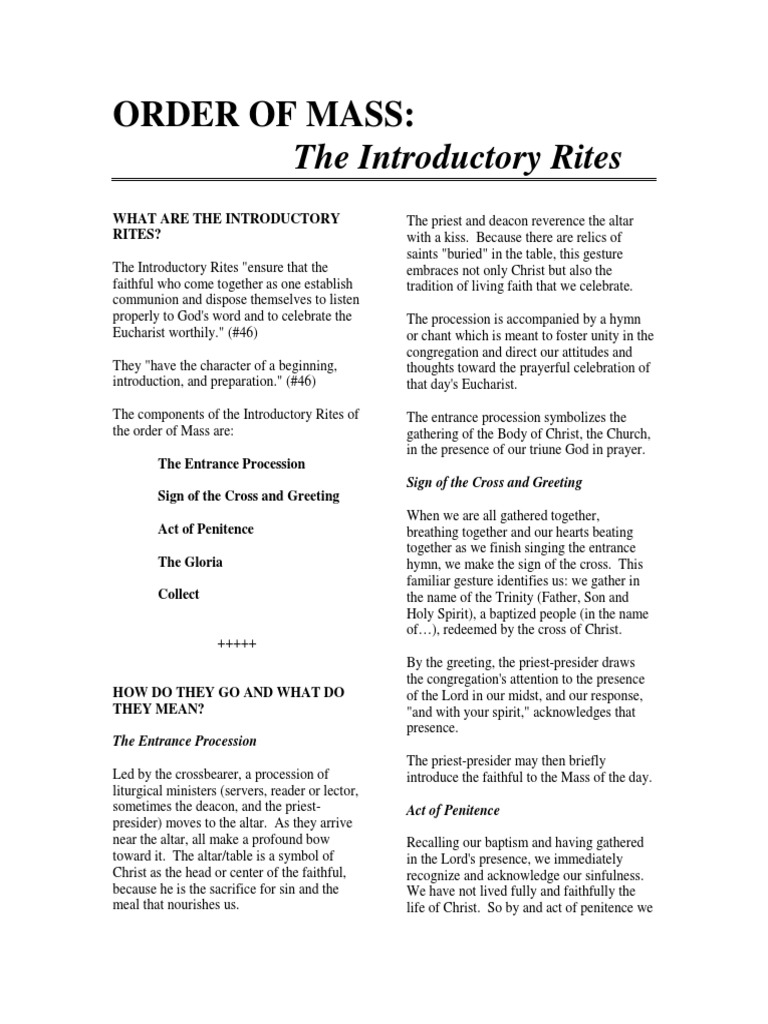 Order of Mass:: The Introductory Rites | PDF | Mass (Liturgy) | Eucharist