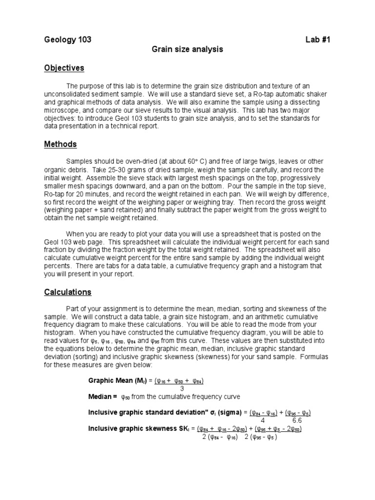 Lab 1 Grain Size Analysis | PDF | Teaching Methods & Materials