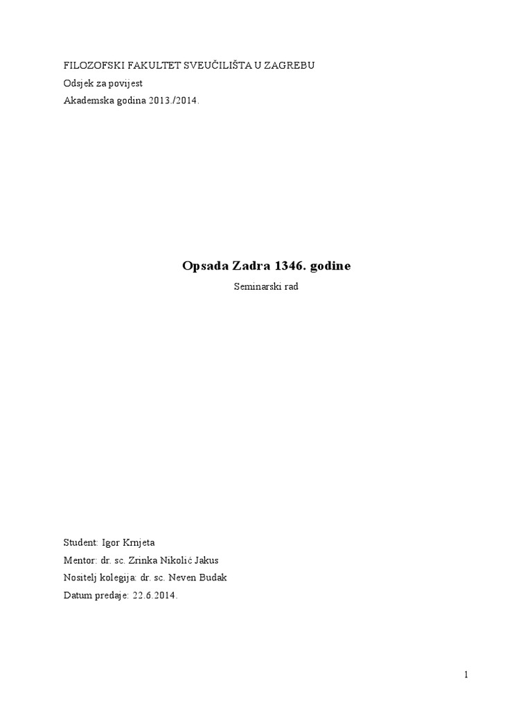 Opsada Zadra 1346 | PDF