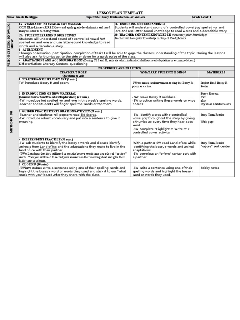 Bossy R Lesson Plan Portfolio | PDF | Phonics | Lesson Plan