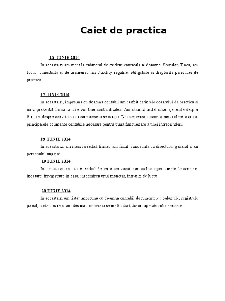 Caiet de Practica in Contabilitate | PDF
