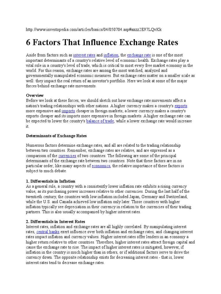 Key Factors Influencing Exchange Rates | PDF | Exchange Rate | Inflation