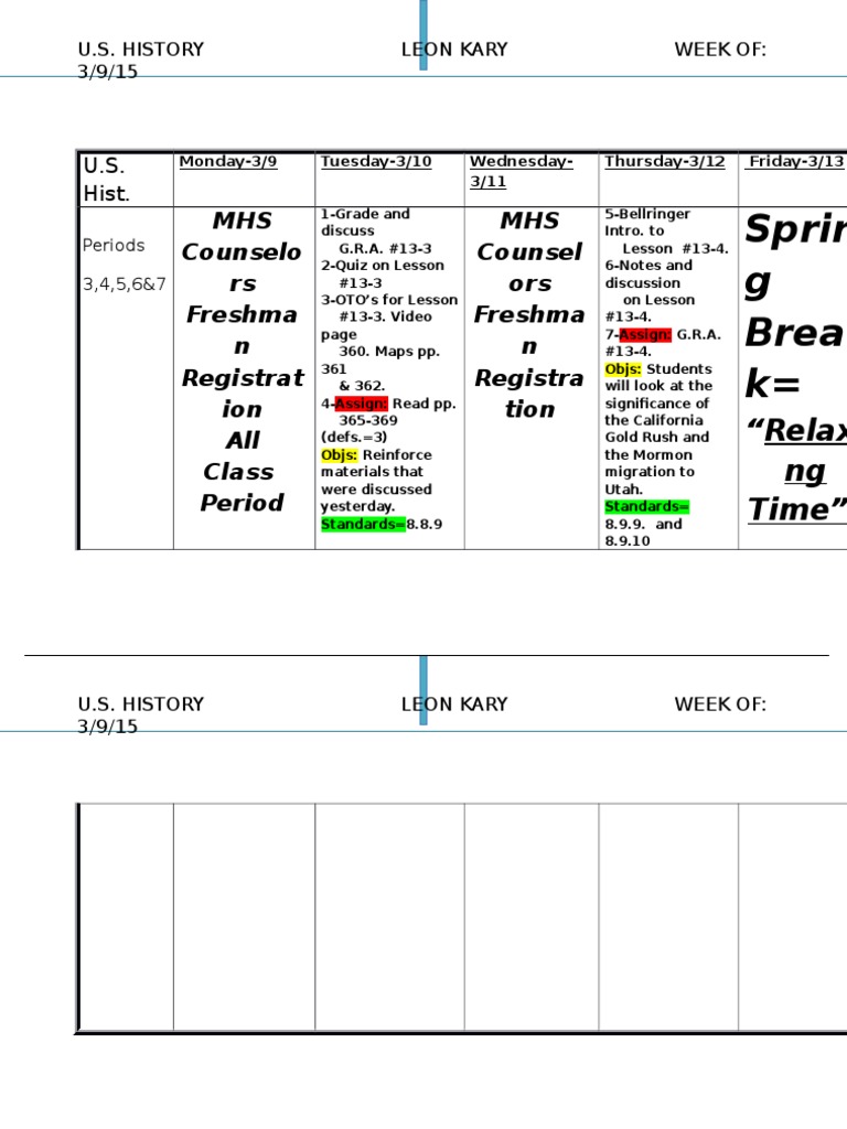 U.S. History Lesson Plans for March 2015 | PDF