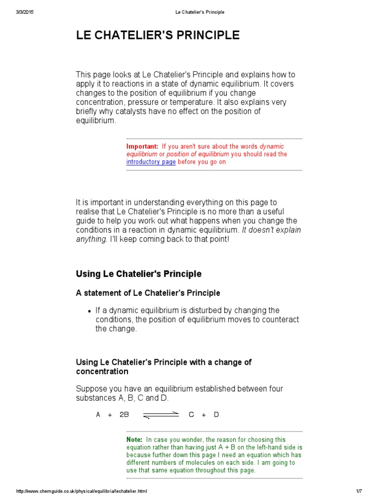 Le Chatelier's Principle | PDF | Chemical Equilibrium | Analytical ...