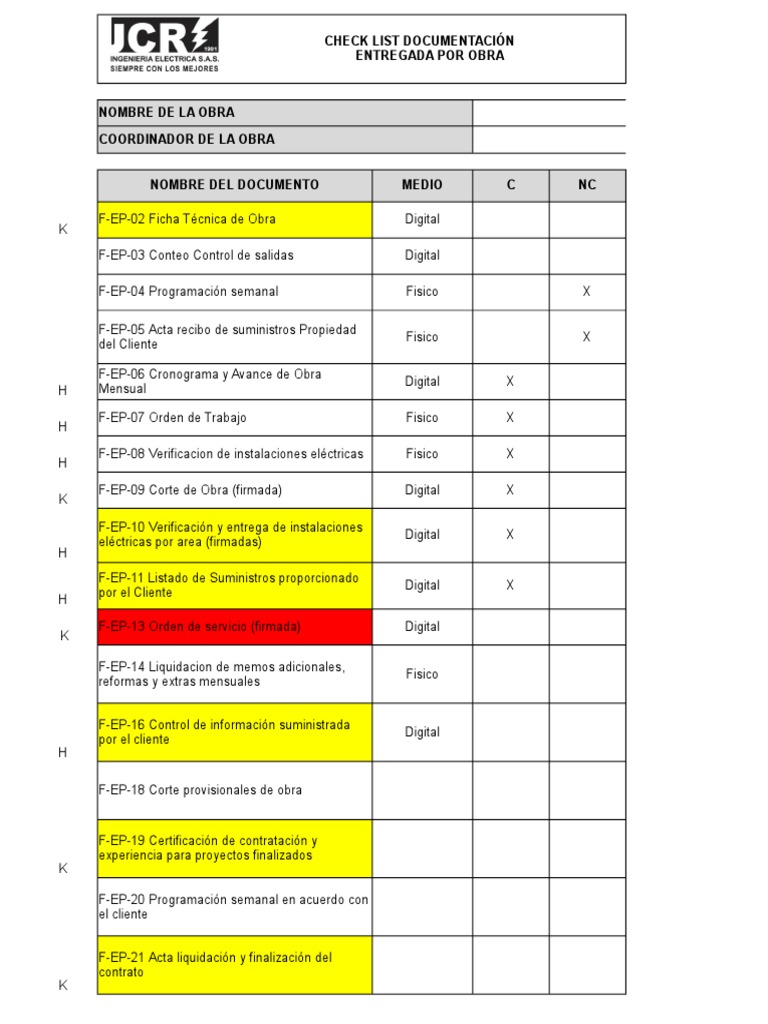 F-Ep-17 Check List Documentacion Entrega Obra | PDF