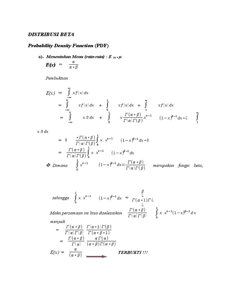 Distribusi Beta (Menentukan Mean) | PDF