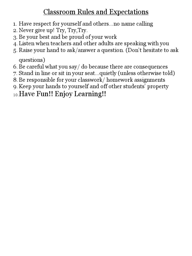 Classroom Rules & Expectations | PDF