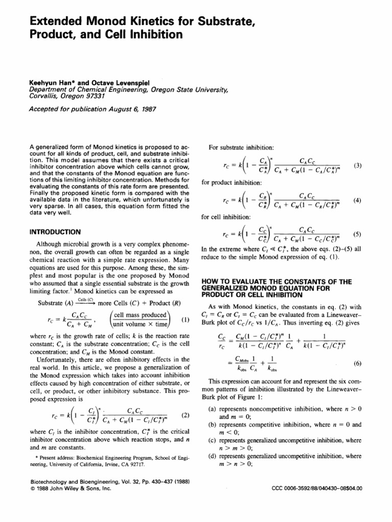 Extended Monod Kinetics with Inhibition | PDF | Enzyme Inhibitor ...
