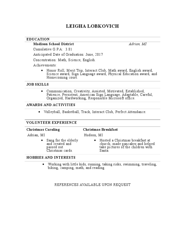 Leigha Lobkovich: Student Profile & Achievements | PDF