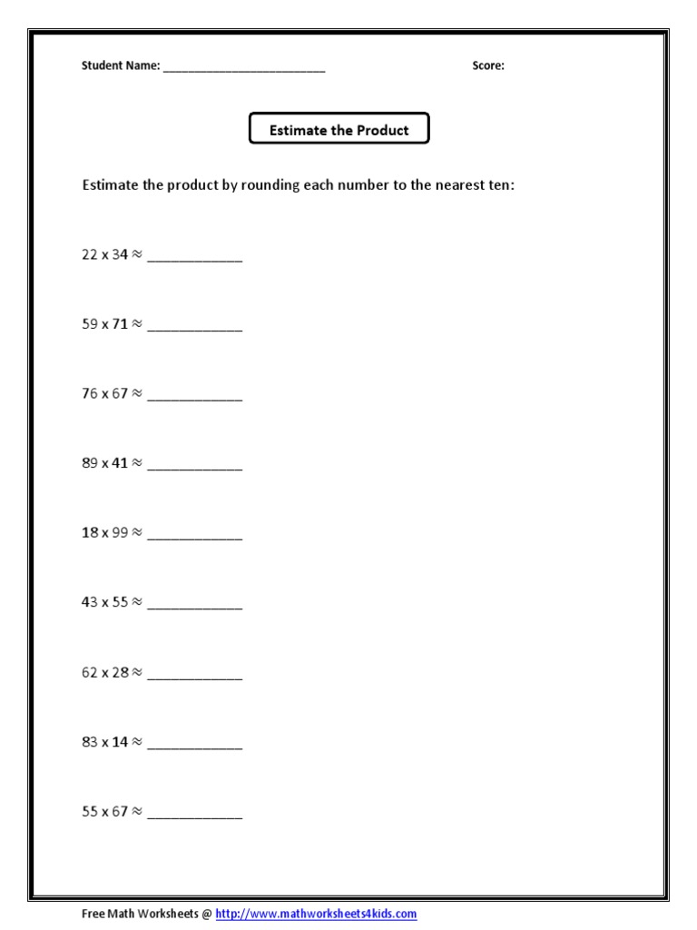 Estimate Products with Rounding Worksheets | PDF