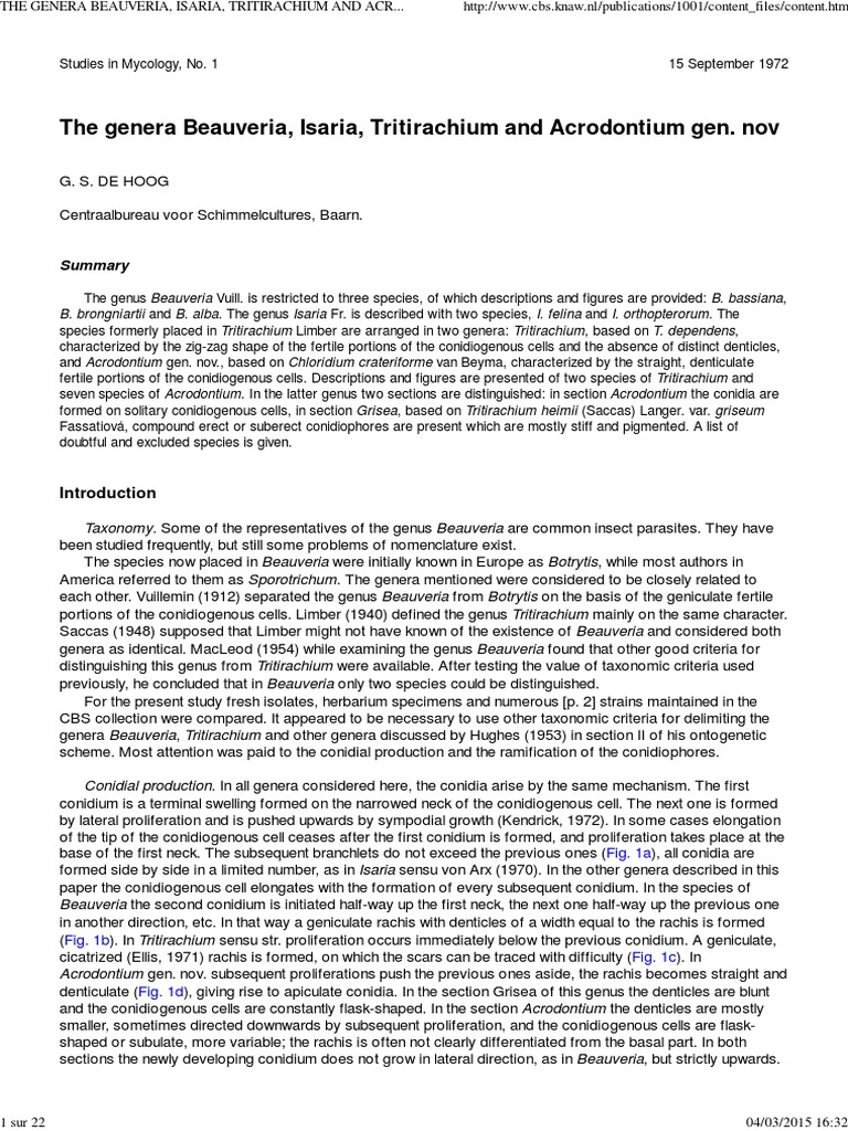 Taxonomy of Beauveria and Acrodontium | PDF | Botanical Nomenclature ...