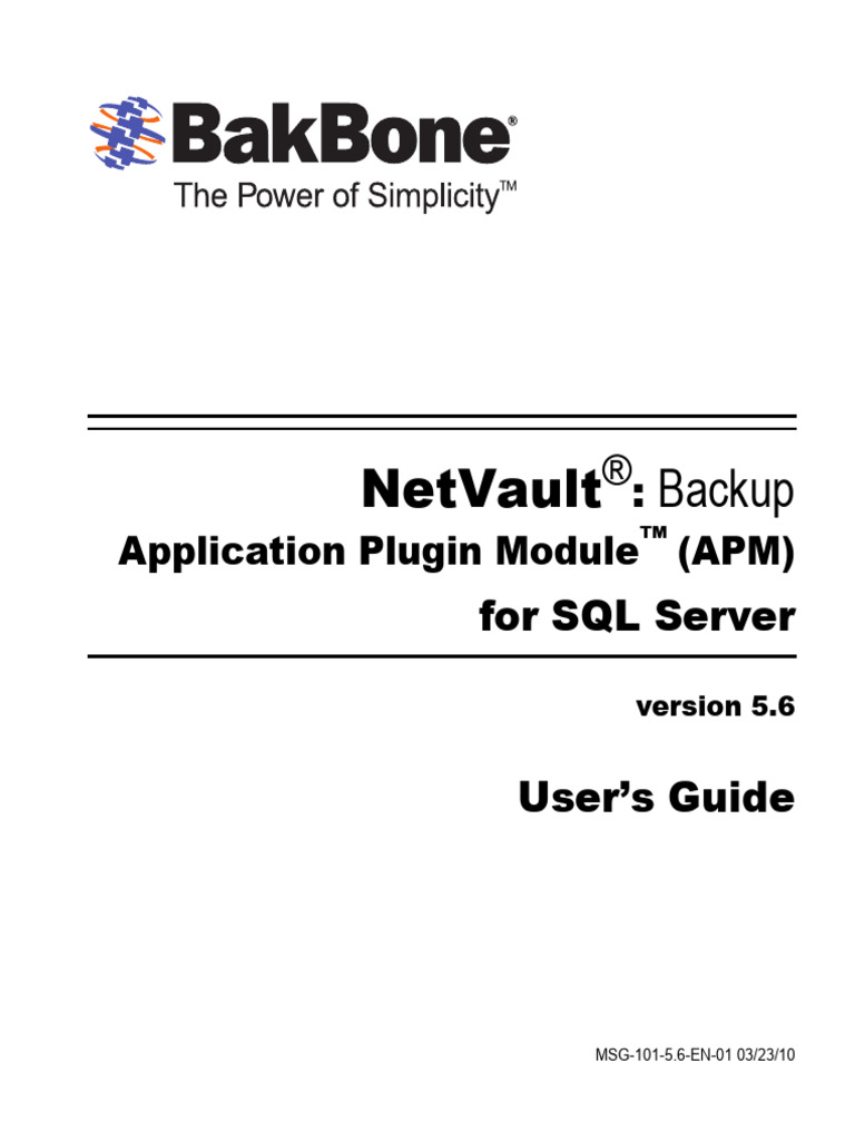 NetVault Backup APM For SQL Server Users Guide | PDF | Backup | Microsoft Sql Server