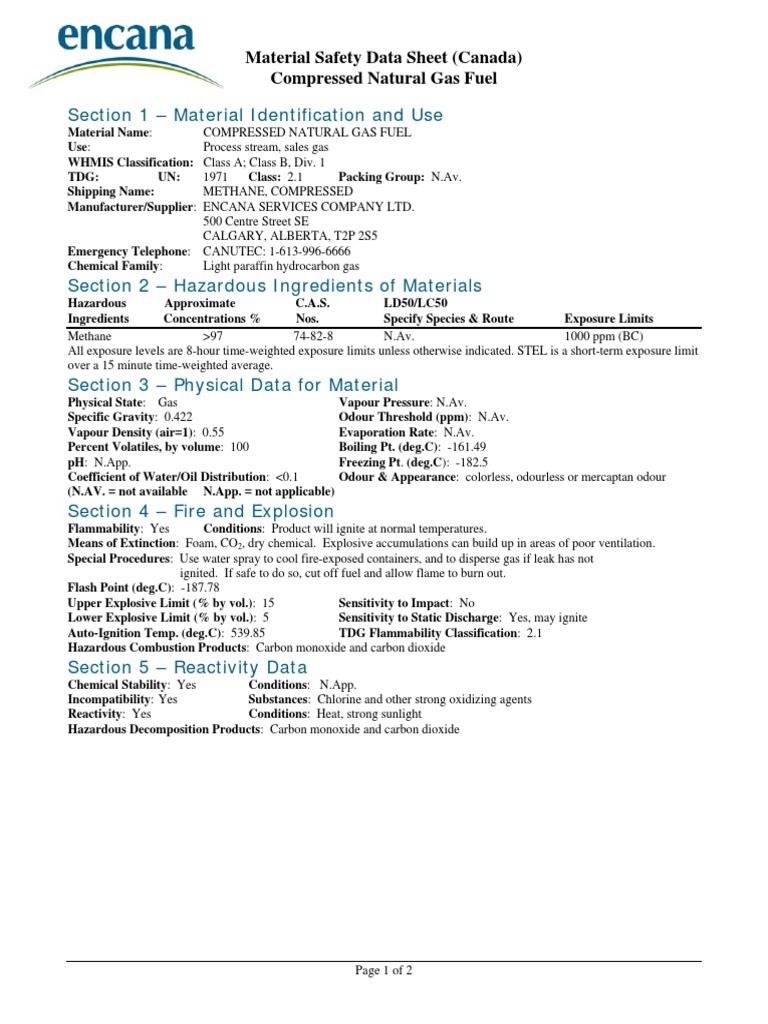 CNG Msds | PDF | Explosive Material | Combustion
