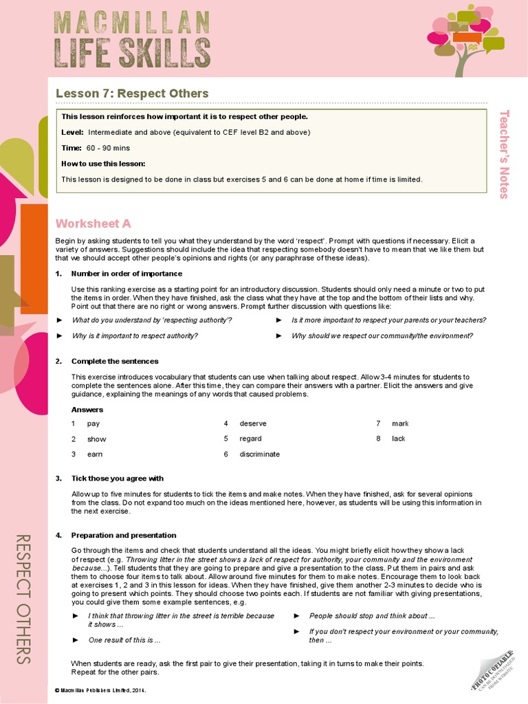Life Skills Lesson 7 Respect Others Lesson | PDF | Association Football ...