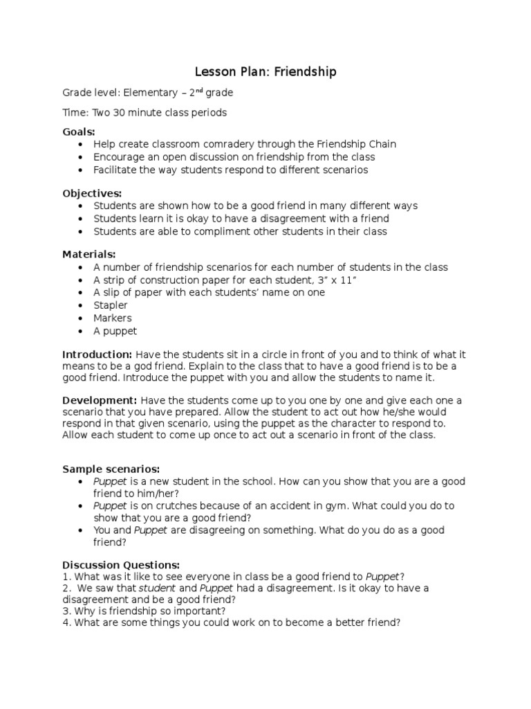 Lesson Plan: Friendship: Goals | PDF | Wellness