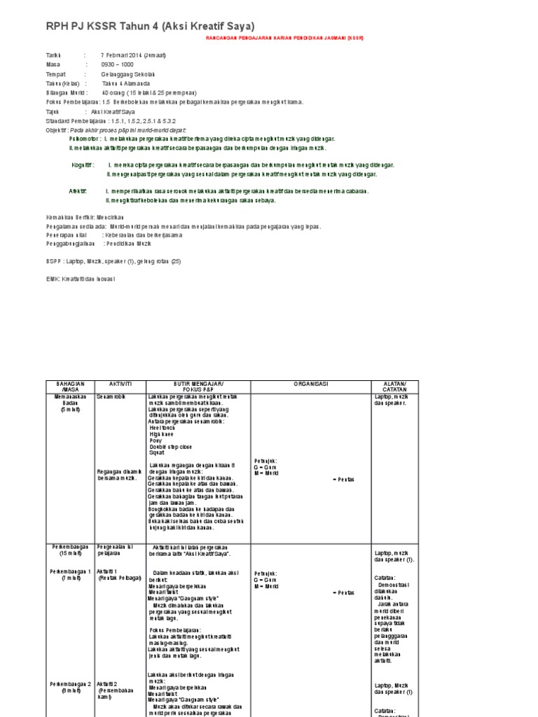 RPH PJ KSSR Tahun 4 | PDF