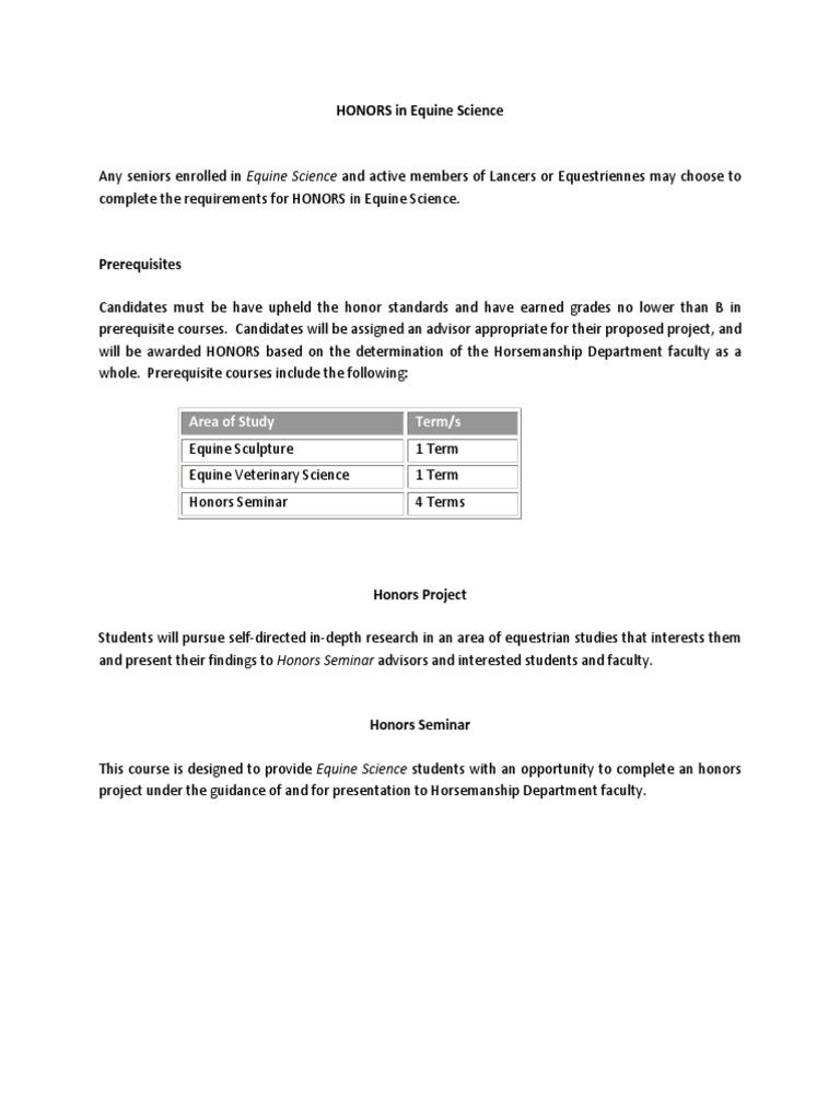 Honors Program in Equine Science | PDF | Career & Growth | Technology ...