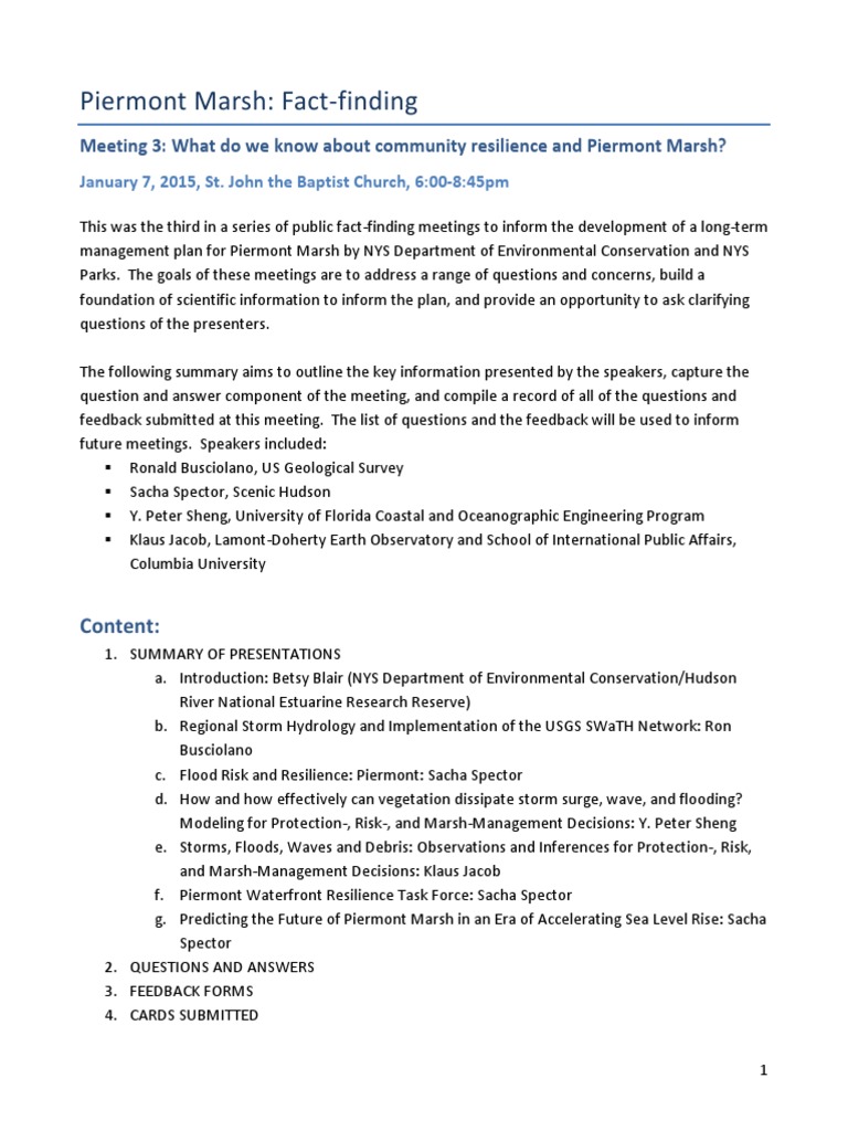 Piermont Marsh Fact-Finding Meeting 3 Summary 010715 | PDF | Flood ...