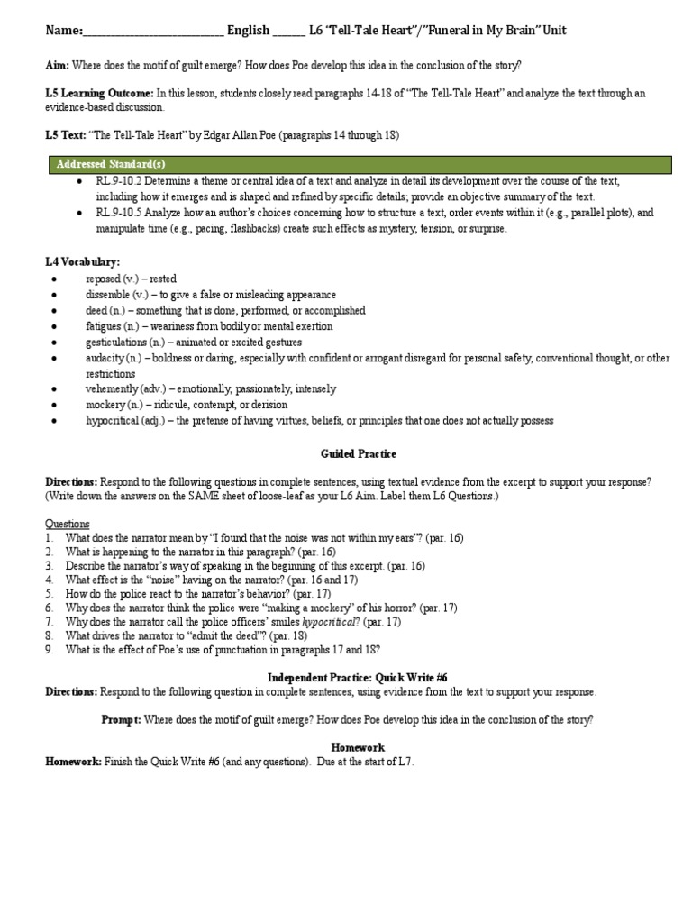 Tell-Tale Heart Close Reading | PDF