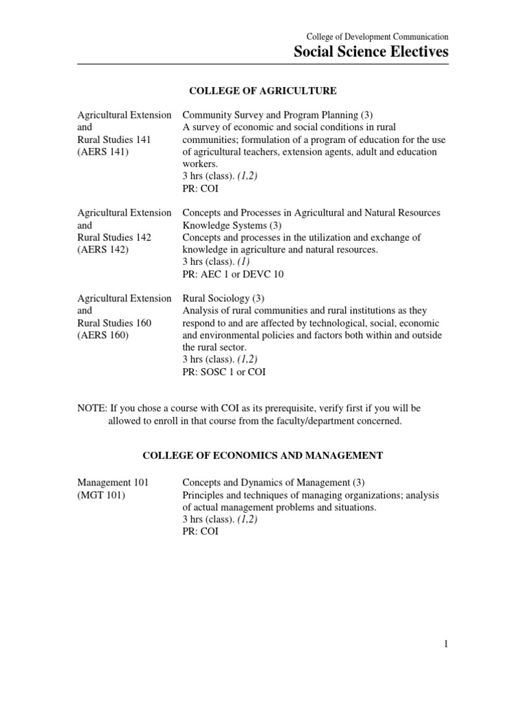 UPLB Social Science Electives Overview | PDF | Sociology | Social Science