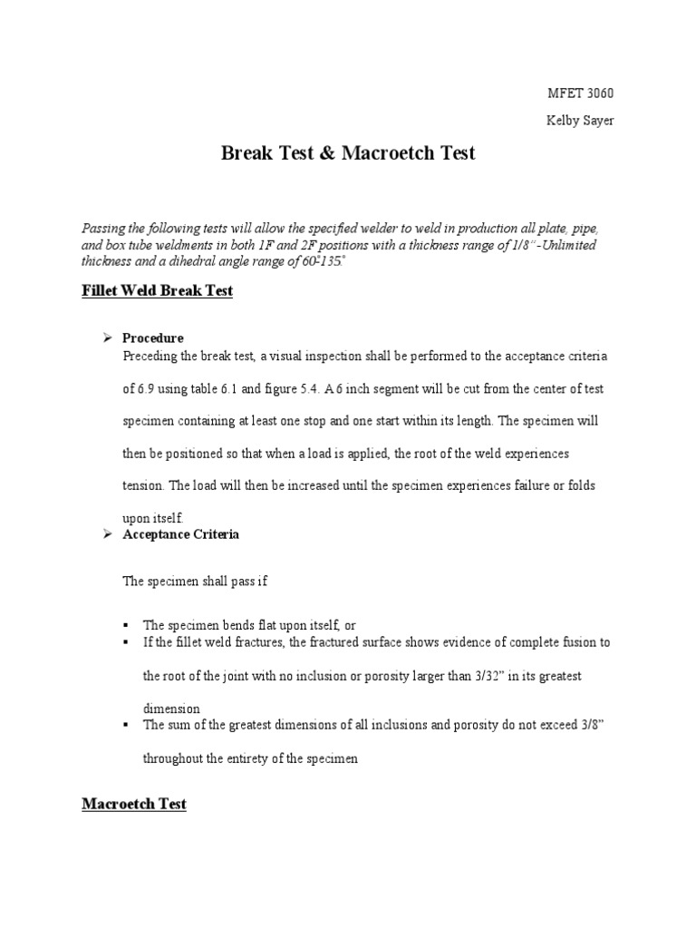 Fillet Weld Break & Macroetch Tests Guide | PDF