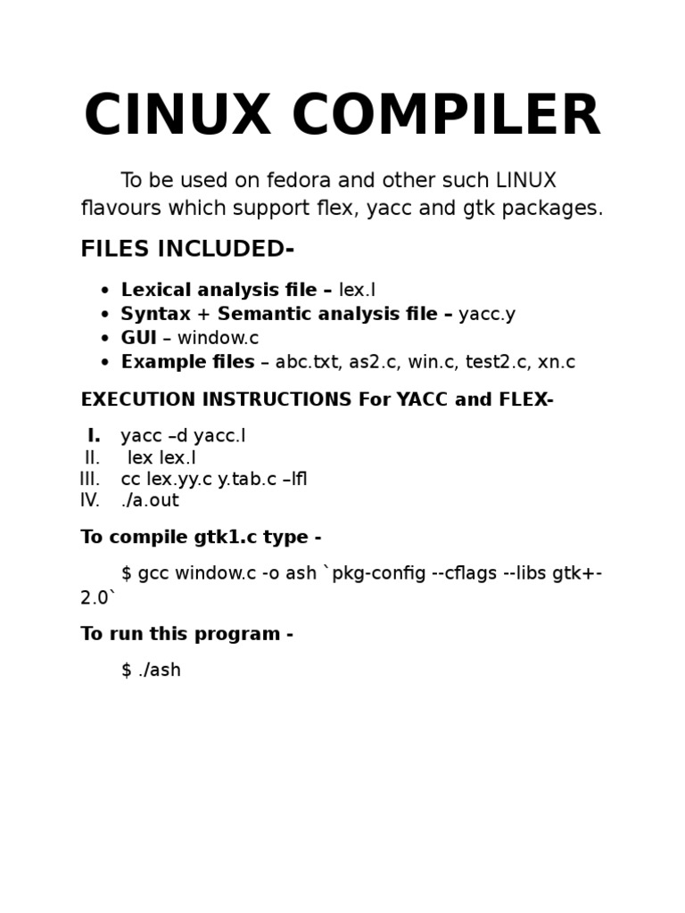 Cinux Compiler Instructions | PDF | Teaching Methods & Materials | Computers