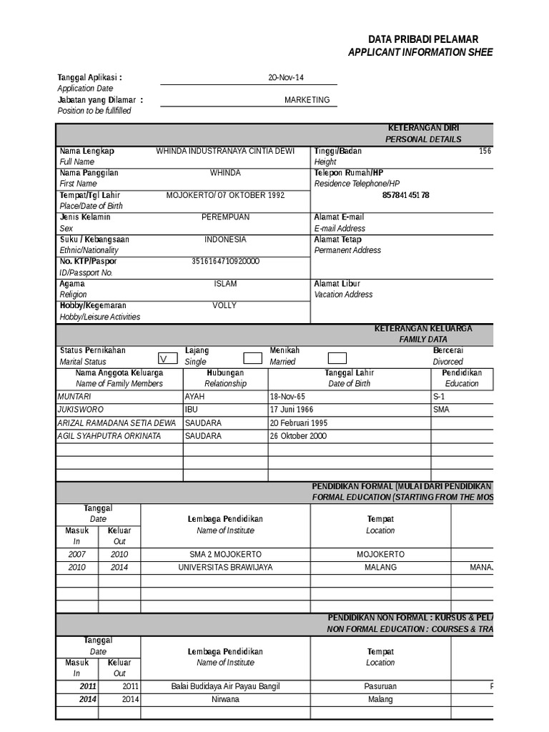 Applicant Information Sheet | PDF | Karier & Perkembangan