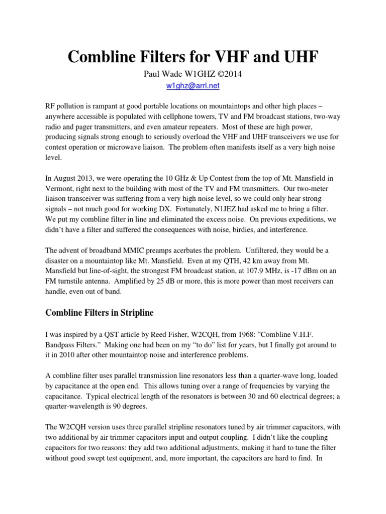 Combline Filters For VHF and UHF PDF | PDF | Electronic Filter ...