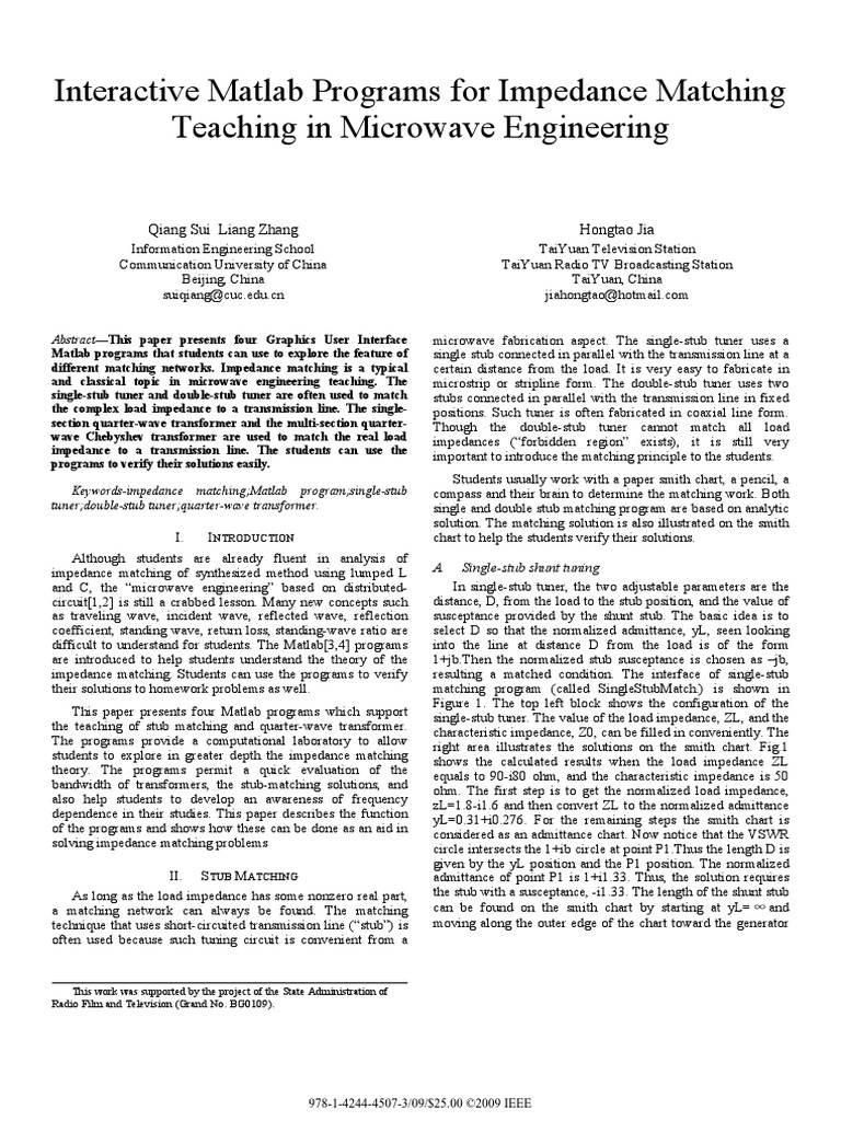 Interactive Matlab Programs For Impedance Matching | PDF | Electronic ...