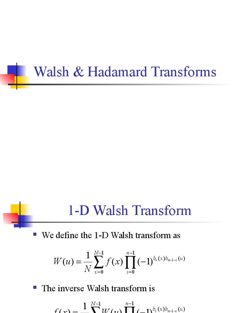 L10_Walsh & Hadamard Transforms | Matrix (Mathematics) | 2 D Computer ...