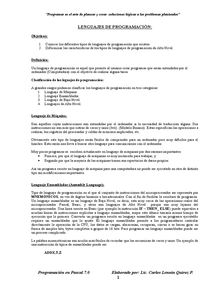 Manual de Trubo Pascal 7.0 | PDF | Lenguaje ensamblador | Lenguaje de programación