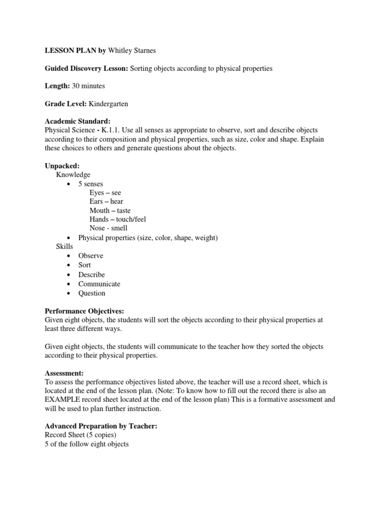 Guided Discovery Lesson Plan 1 | PDF | Senses | Lesson Plan